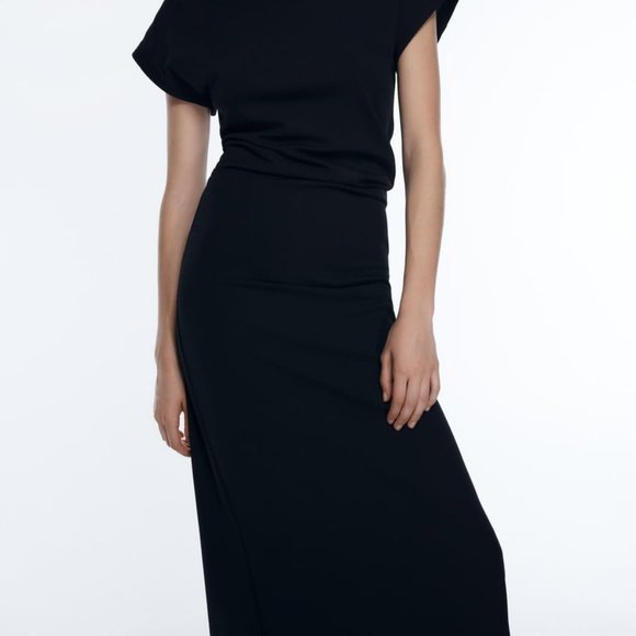 Zara | Dresses | Nwt Zara Draped Midi Dress Black Ref 4437294 S Xs ...